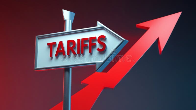 A Silver Directional Sign with the Word "TARIFFS" in Bold Red Letters ...