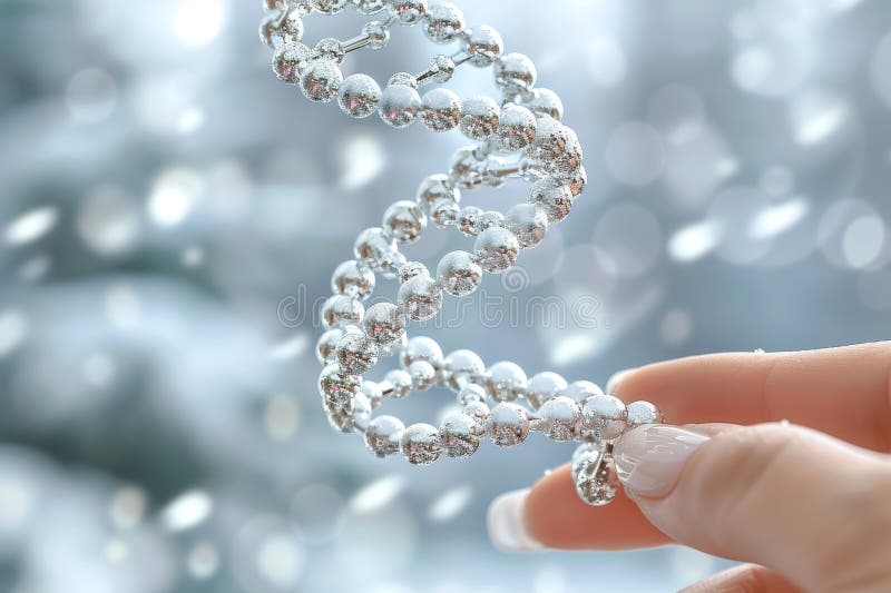 Silver DNA Strand Held by Hand, Intricate Molecular Structure, Silver ...