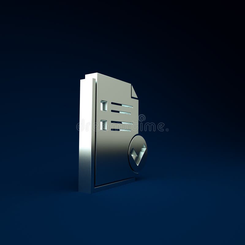 Silver Document and Check Mark Icon Isolated on Blue Background ...