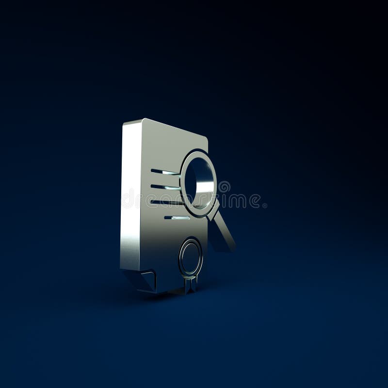 Silver Document with Search Icon Isolated on Blue Background. File and ...