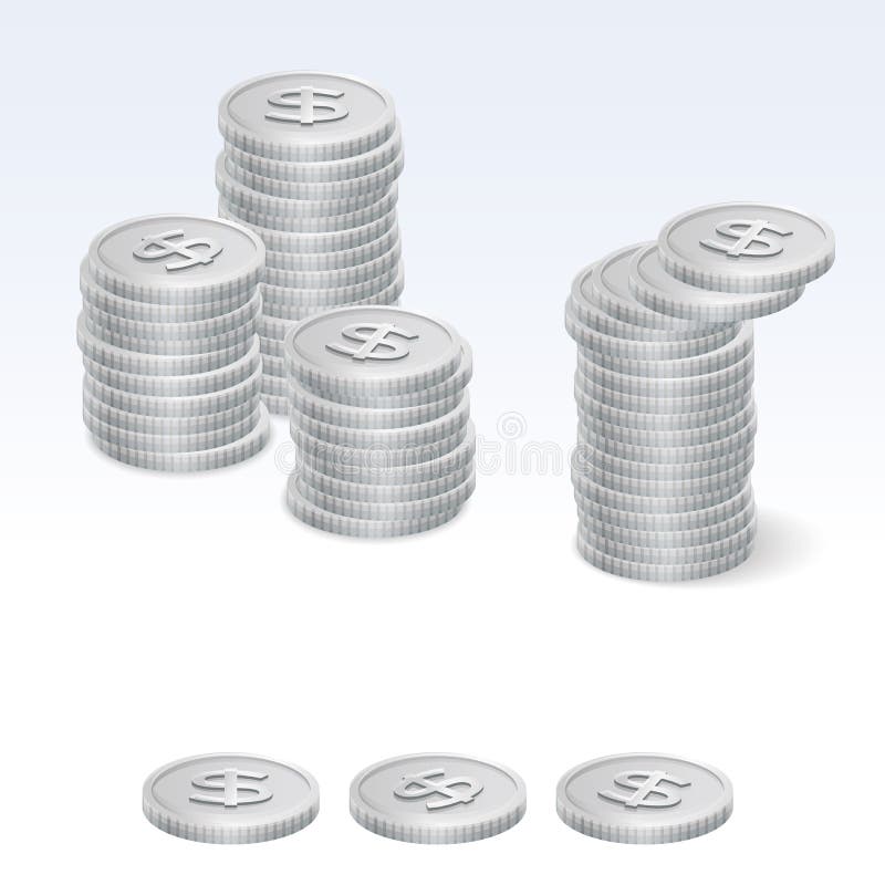 Silver Dollar Coin Stack Vector Icons Stock Vector - Illustration of ...