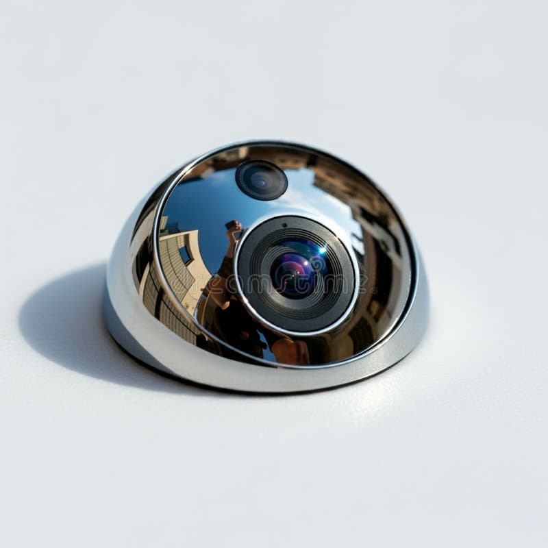 A Silver Dome Security Camera with a Reflective Surface is Mounted on a ...
