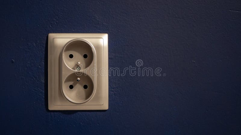 Silver Double Socket on Wall - Electric Plug. Stock Photo - Image of ...