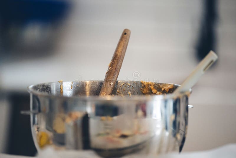 Silver Dough Mixing Pot in the Kitchen. Stock Image - Image of ...