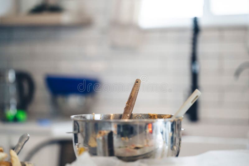Silver Dough Mixing Pot in the Kitchen. Stock Photo - Image of bake ...