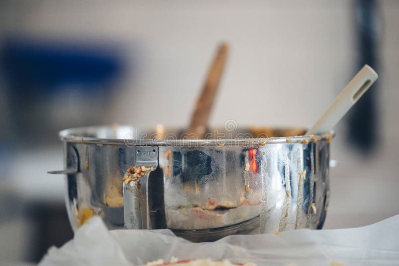 Silver Dough Mixing Pot in the Kitchen. Stock Image - Image of homemade ...