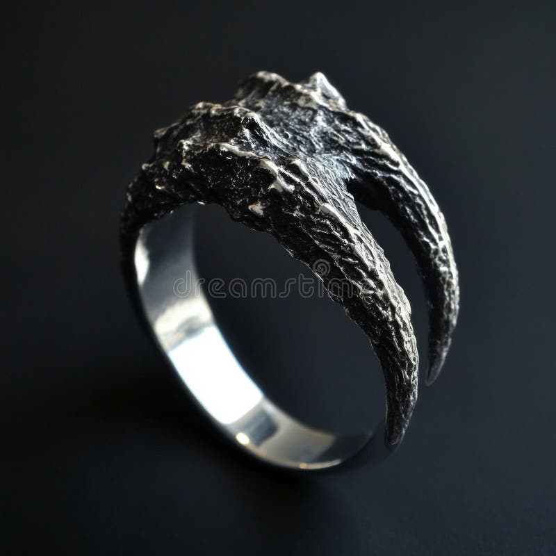 Silver Dragon Claw Ring with Intricate Textures on Dark Background ...