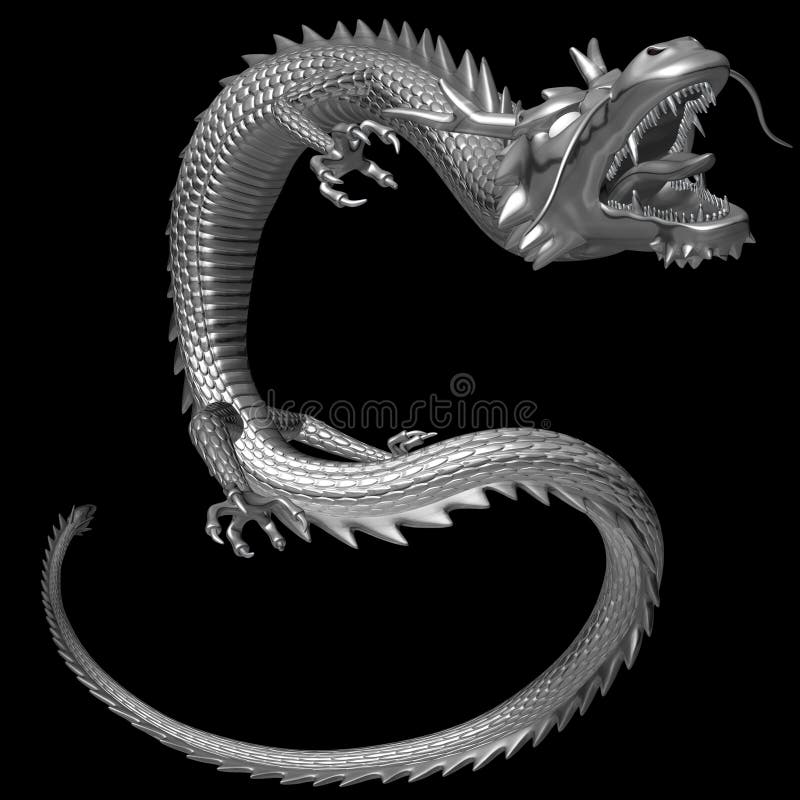 The Silver Dragon, 3D Illustration Stock Illustration - Illustration of ...