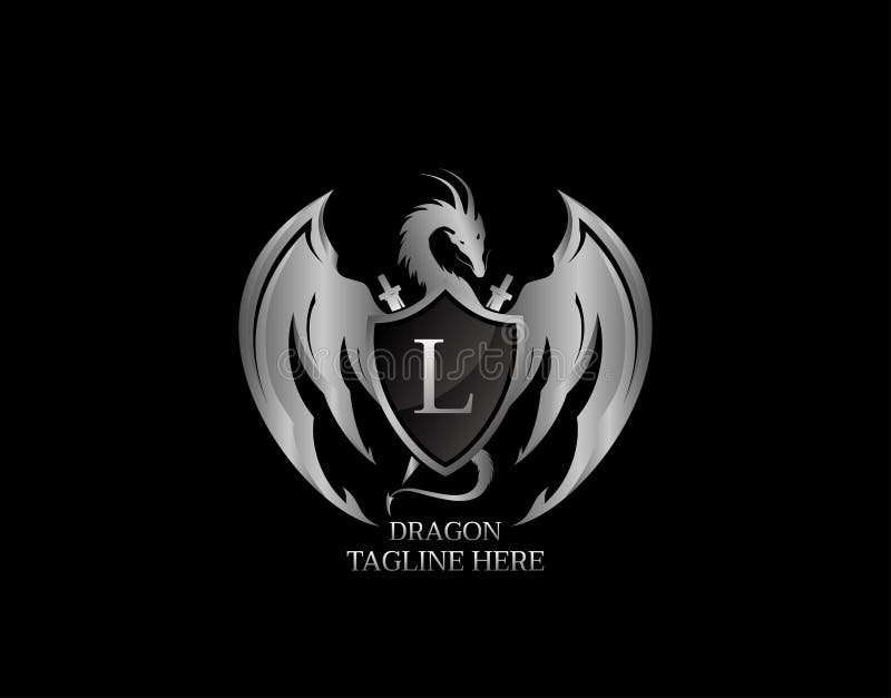 Silver Dragon Shield with L Letter Design Logo Template Stock Vector ...
