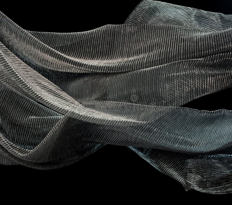 Silver Drape Fabric Flying in Curve Shape, Piece of Textile Silver ...