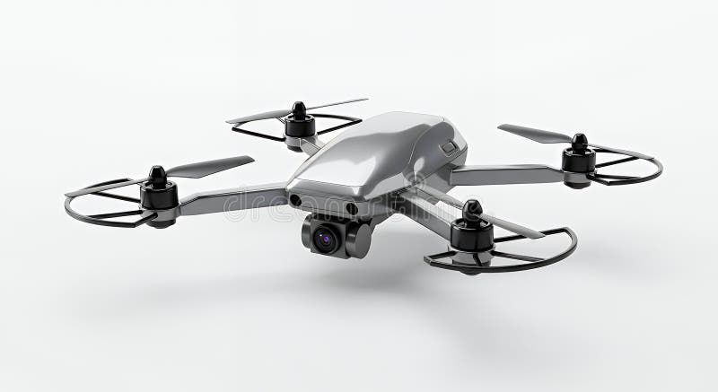 Silver Drone with Camera Ready To Fly on White Background Stock ...