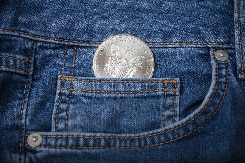 Silver Eagle Coin in Your Jeans Pocket Stock Image - Image of american ...