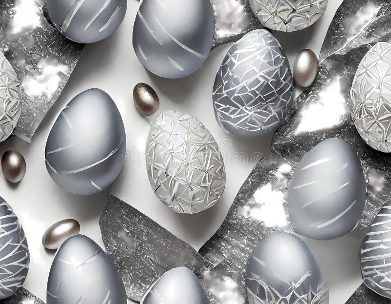 Silver Easter Eggs with Decoration. Wealth and Good Luck Concept Stock Photo - Image of design ...