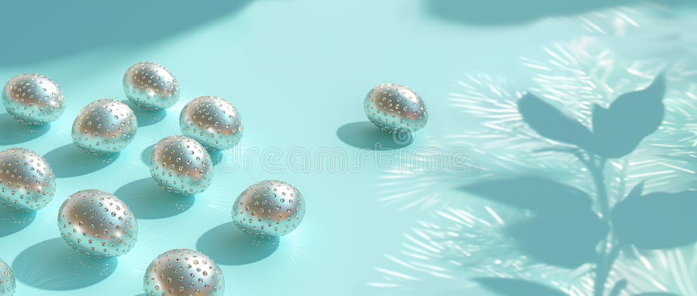 Silver Easter Eggs with Glitter on Light Blue Background with High ...