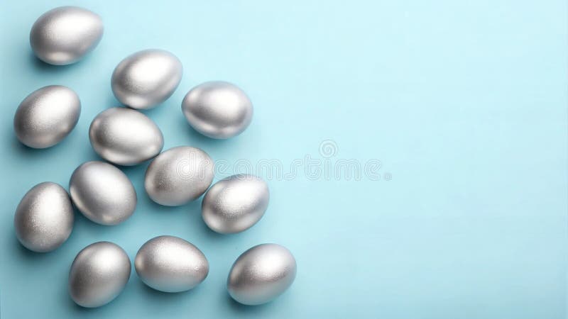 Silver Easter Eggs on Soft Blue Background. Easter Wallpaper or ...