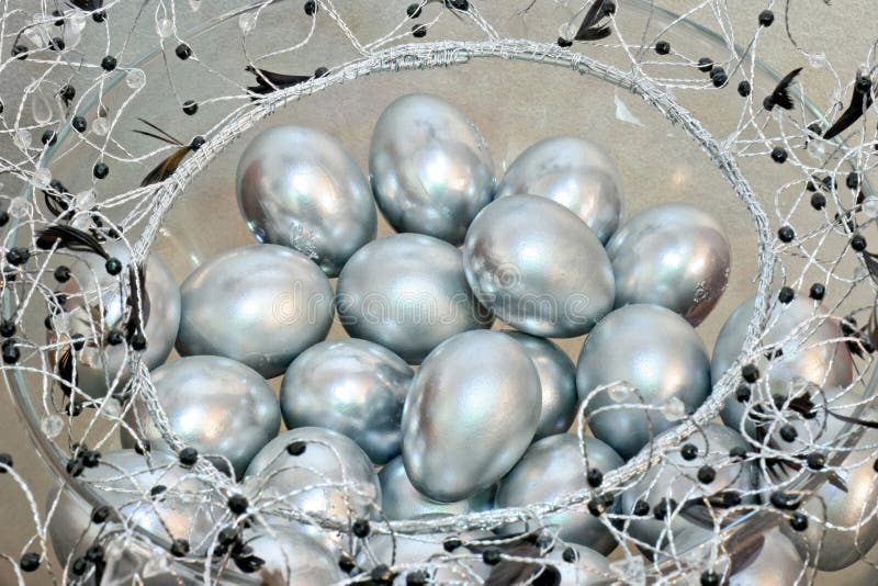 Silver eggs on a nest stock photo. Image of recycle, document - 12975038