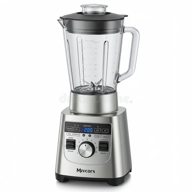 Silver Electric Blender Featuring a Transparent Plastic Pitcher with ...
