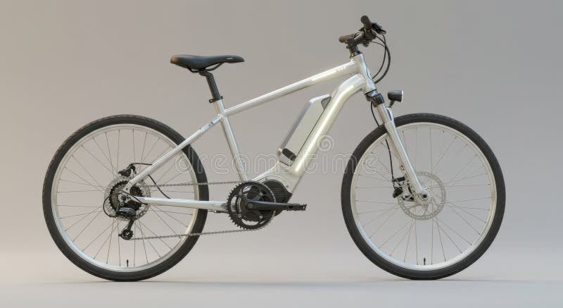Silver Electric Hybrid Bicycle on Grey Background Stock Illustration ...