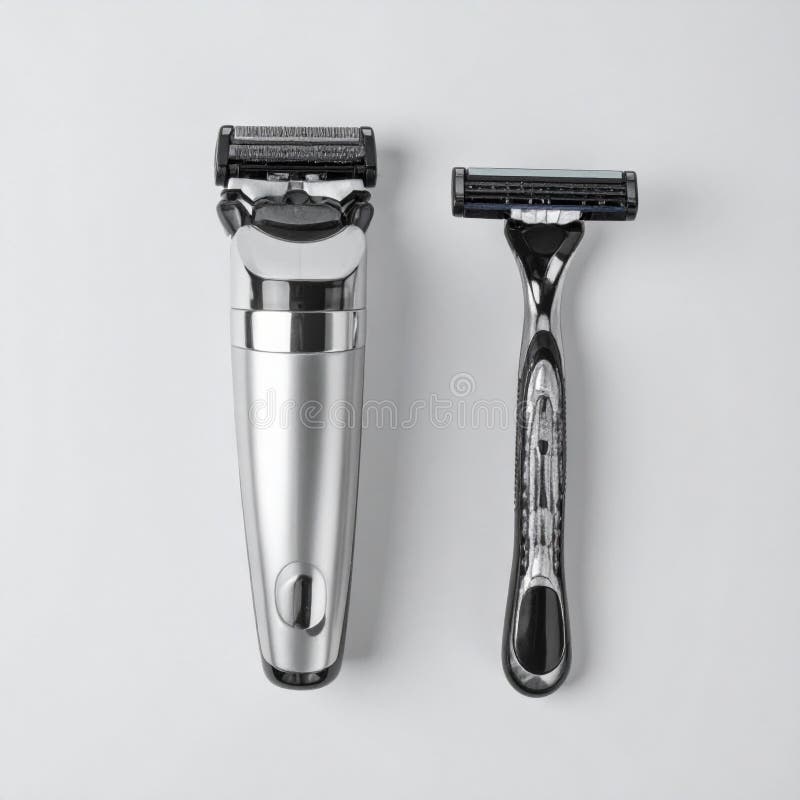 Silver Electric Razor and Black Disposable Razor on White Background ...