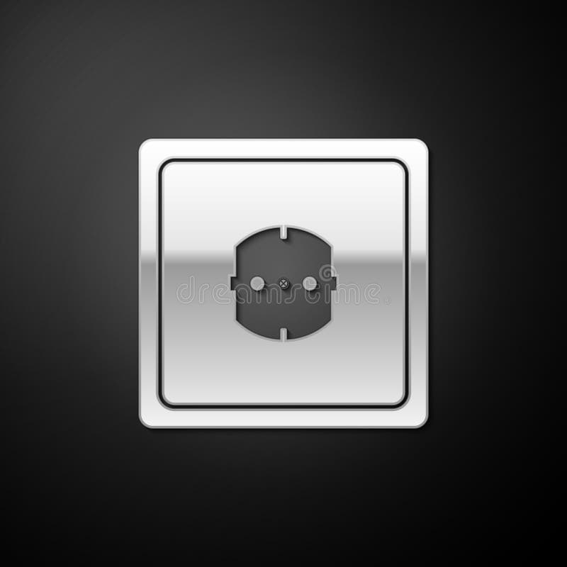 Silver Electrical Outlet Icon Isolated on Black Background. Power ...