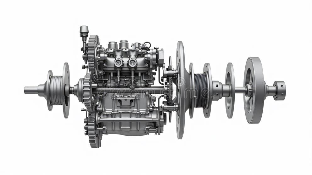 Silver Engine and Mechanical Parts on White Background Stock Photo ...