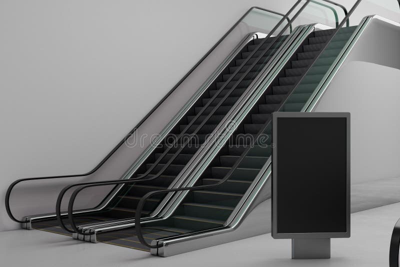 Silver Escalator with Empty Poster Stock Illustration - Illustration of ...