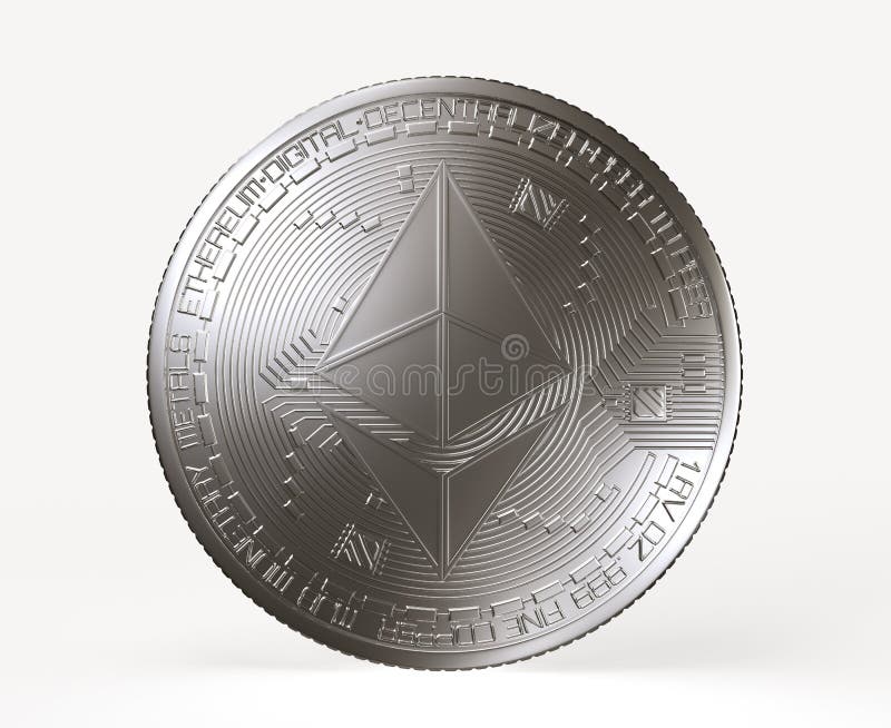 Silver Ethereum Coin with Ether Sign Isolated on White Background. 3D ...