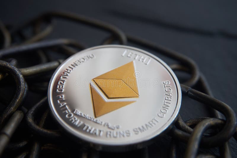 Silver Ethereum Coin Lying on the Chain Editorial Stock Photo - Image ...