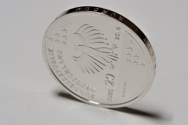 Silver 20 Euro Coin on the Table Editorial Image - Image of isolated ...
