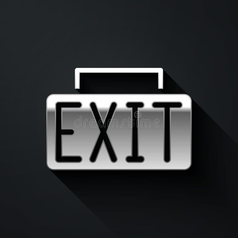 Silver Exit Icon Isolated on Black Background. Fire Emergency Icon ...