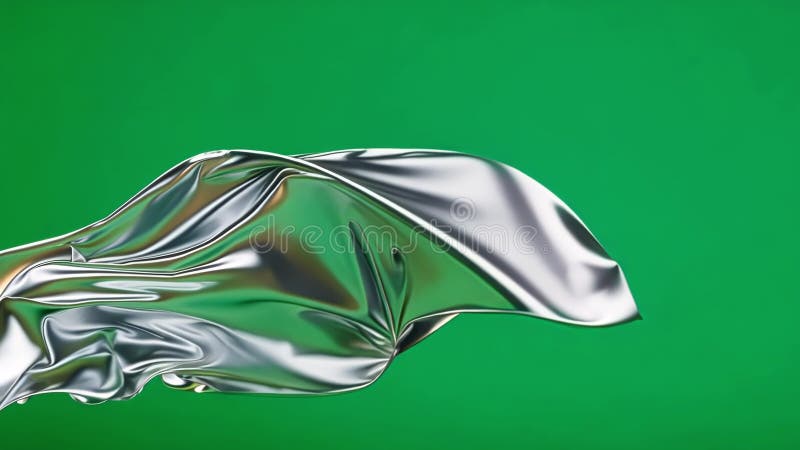 Silver Fabric Flowing on Green Screen Background for Chroma Key Stock ...