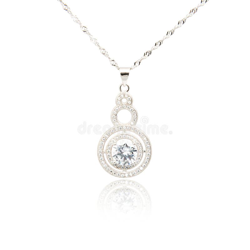 Silver Fashion Pendant Isolated on White Stock Photo - Image of jewelry ...