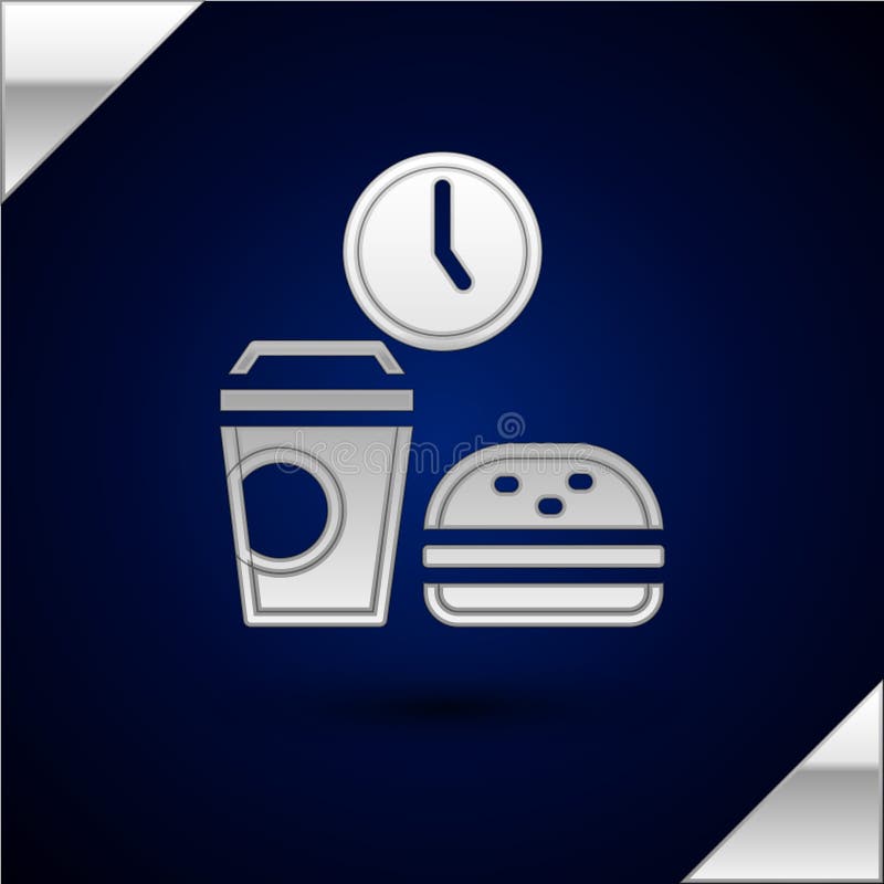 Silver Fast Food Time Icon Isolated on Dark Blue Background. Vector ...