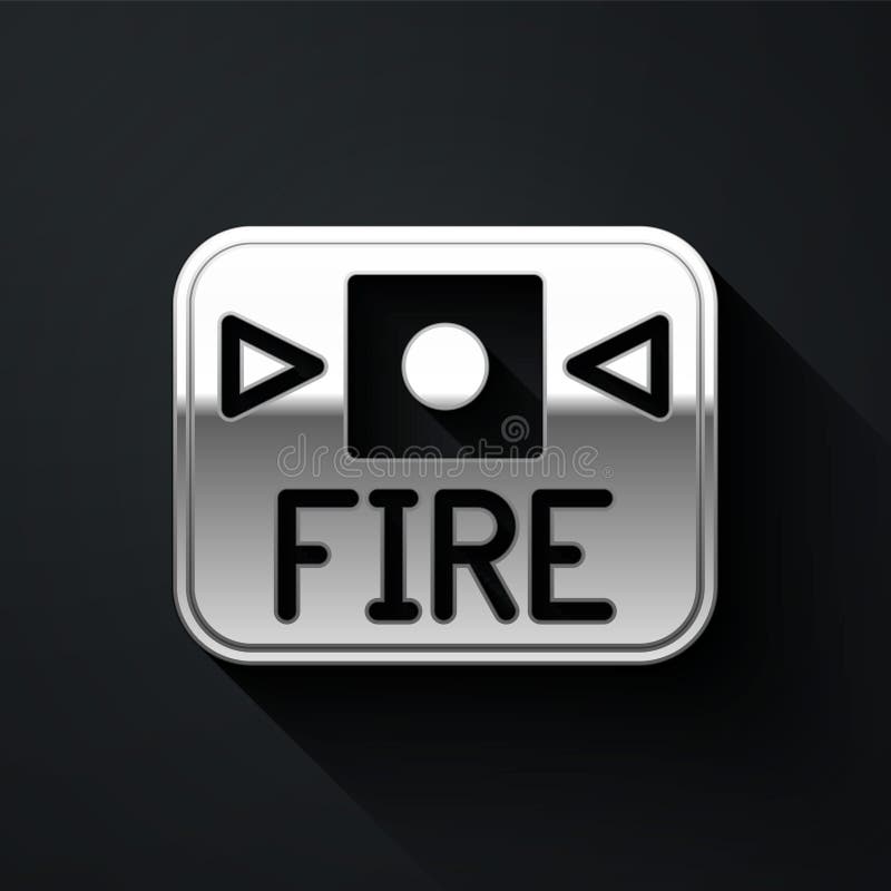 Silver Fire Alarm System Icon Isolated on Black Background. Pull Danger ...