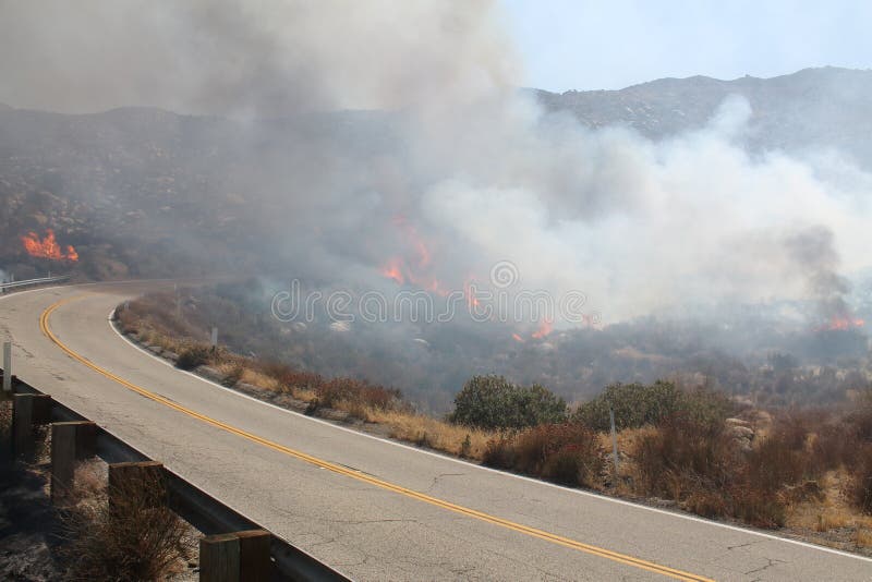 The Silver Fire in Beaumont California ~ 2013 ~ Fire Burning Along Road ...