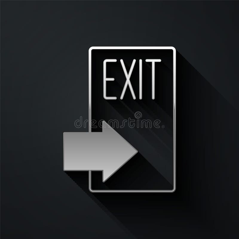 Silver Fire Exit Icon Isolated on Black Background. Fire Emergency Icon ...