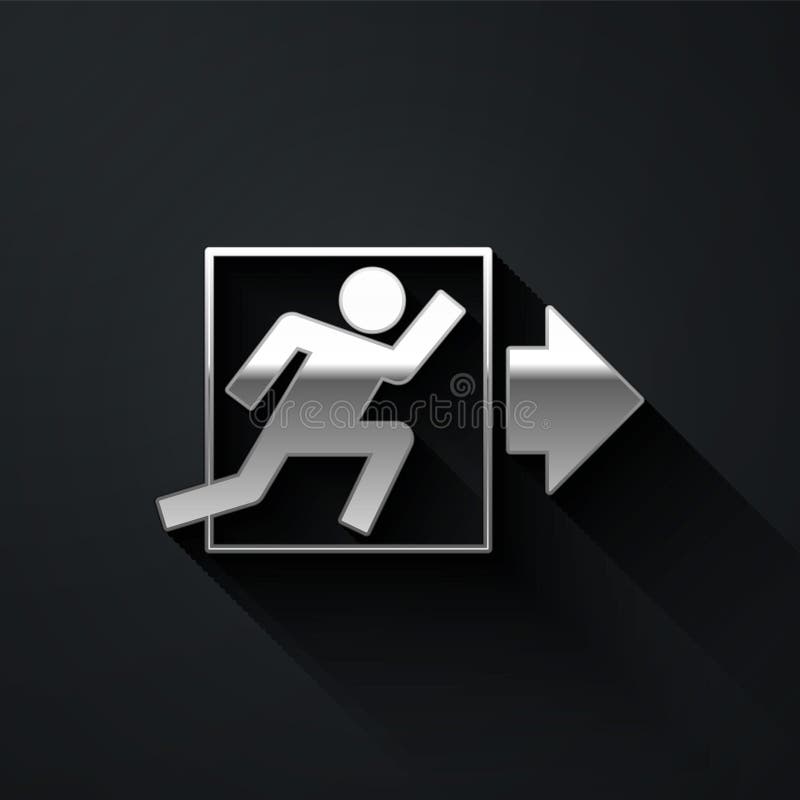 Silver Fire Exit Icon Isolated on Black Background. Fire Emergency Icon ...