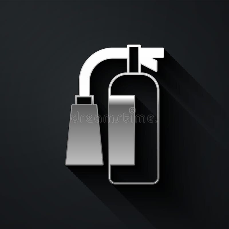 Silver Fire Extinguisher Icon Isolated on Black Background. Long Shadow ...
