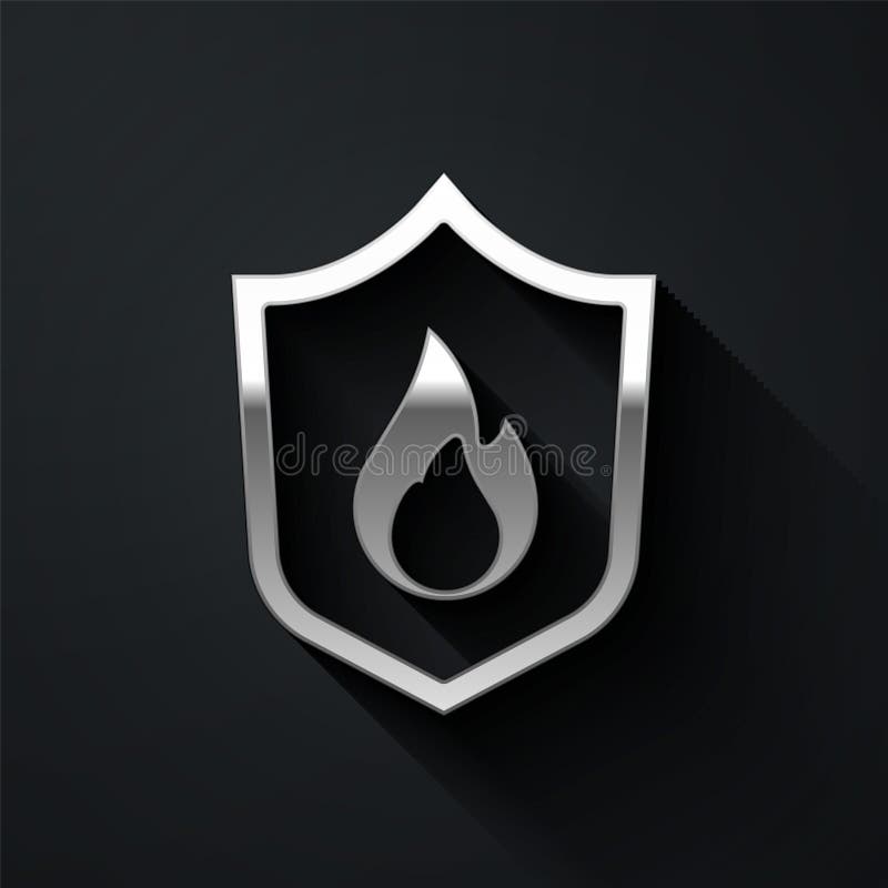 Silver Fire Protection Shield Icon Isolated on Black Background ...