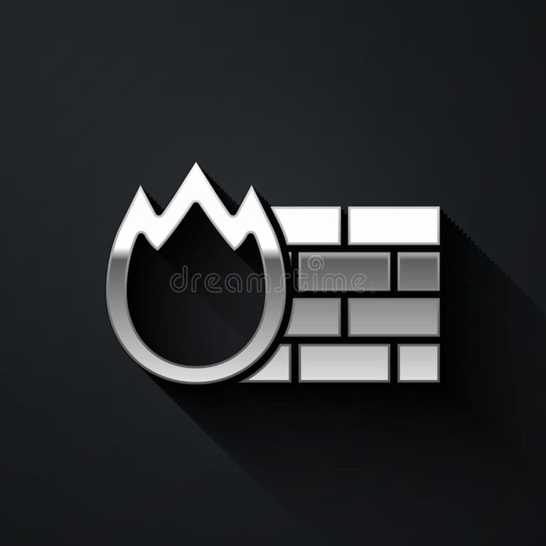 Silver Firewall, Security Wall Icon Isolated on Black Background. Long ...