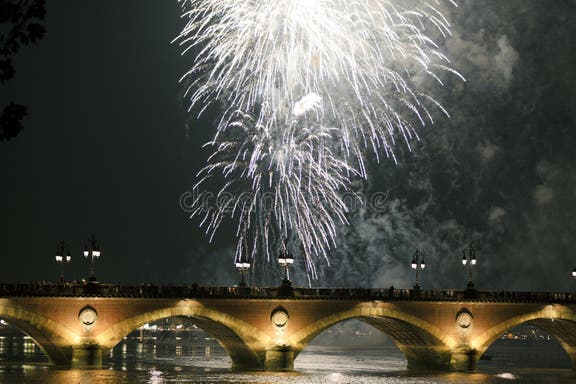 Silver Fireworks Over Bridge Stock Image - Image of street, dark: 14921429