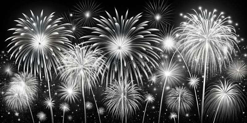 Silver Fireworks Symphony a Digital Monochromatic Celebration of Light ...