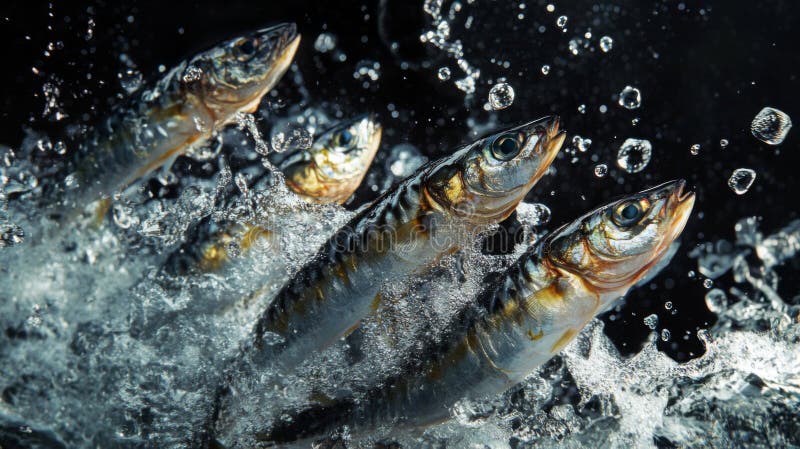 Silver Fish Jumping in Dark Water Splash Stock Illustration ...