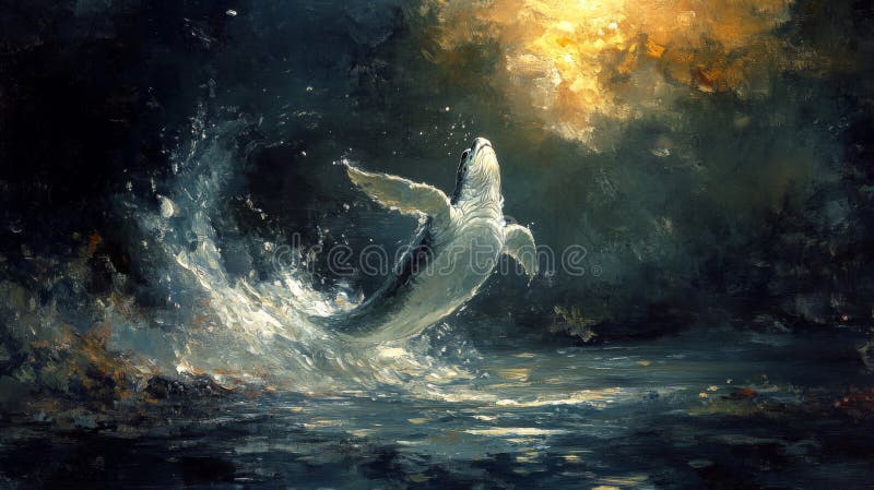 Silver Fish Leaping from Dark Water Under Golden Light Stock ...