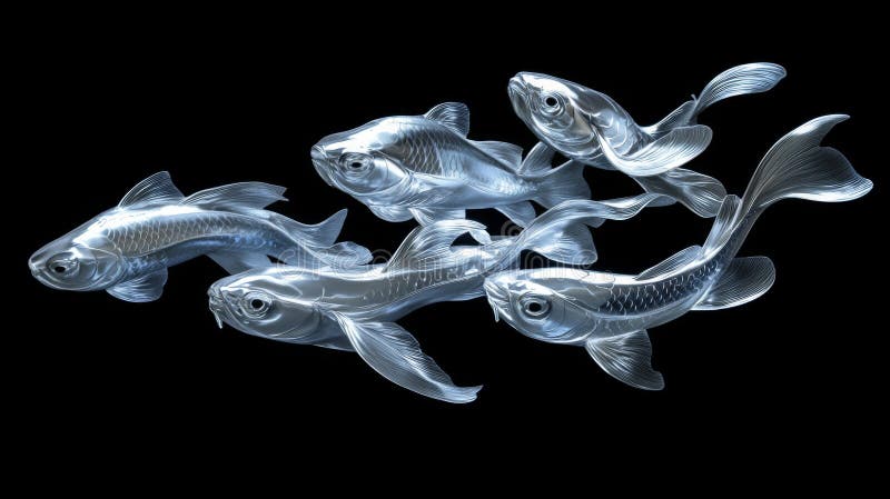 Silver Fish Schooling in Dark Water Stock Illustration - Illustration ...