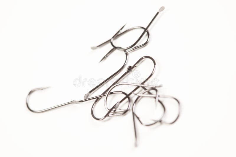 Silver Fishing Hooks on White Stock Image - Image of color, fishing ...