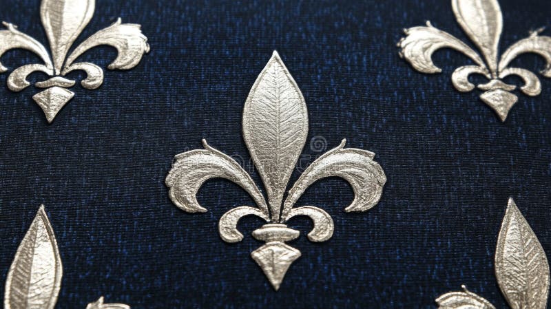 Silver Fleur-de-lis Pattern on Dark Blue Fabric Stock Illustration ...