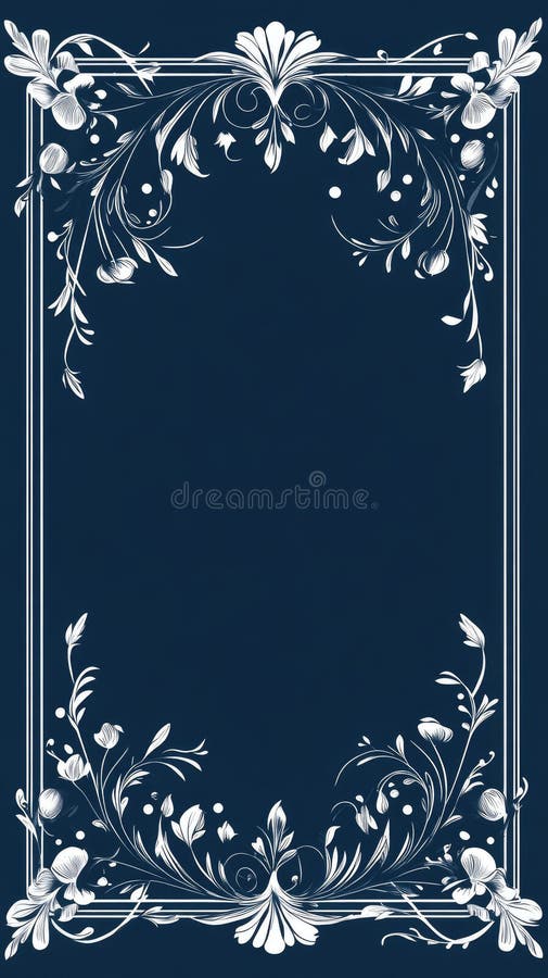 Silver Floral Frame Decorating a Navy Blue Background Stock ...
