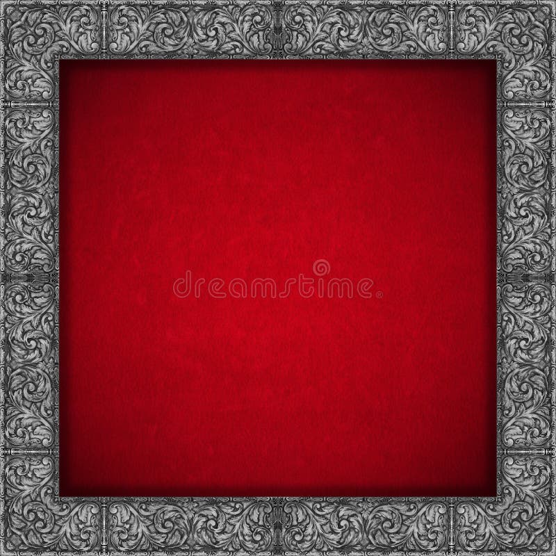 Silver Floral Frame on Red Velvet Background Stock Illustration ...
