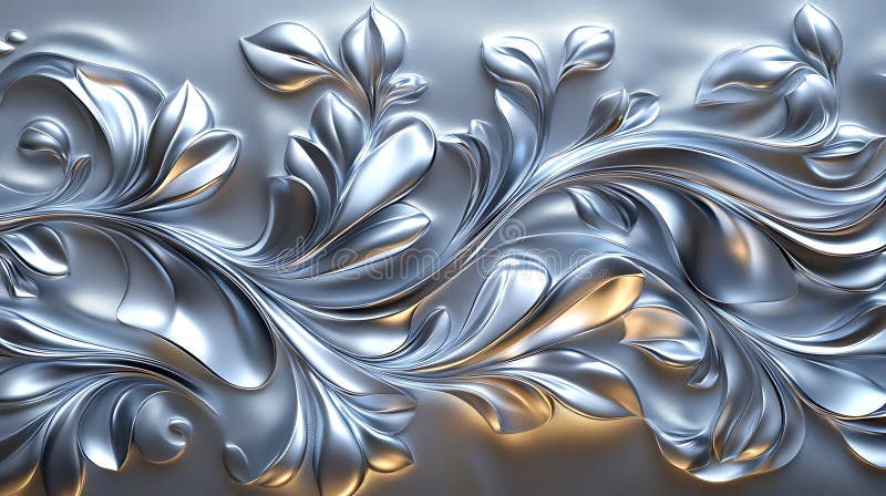 Silver Floral Pattern on White Background, 3D Rendering Stock ...